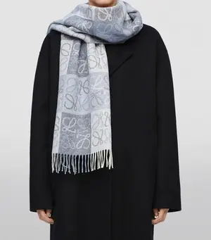 Loewe Wool-cashmere Anagram Scarf - Blue
