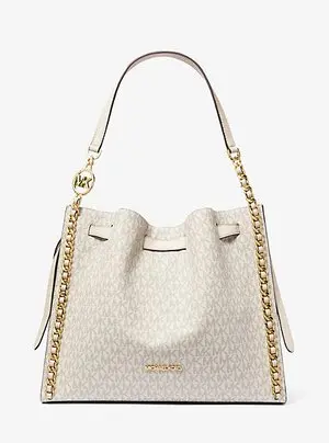 Michael Kors Mina Large Signature Logo Chain Shoulder Bag - Natural