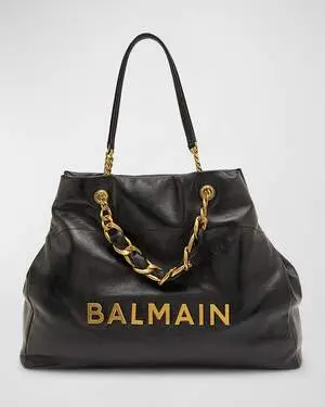 Balmain 1945 Soft Xxl Cabas Tote Bag In Crinkled Leather - Black