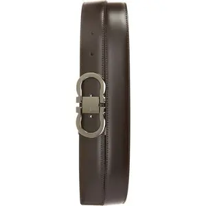 FERRAGAMO Double Gancio Leather Belt - Hickory Nero