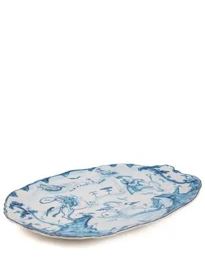 SELETTI Classics Distorted Porcelain Tray - Blue