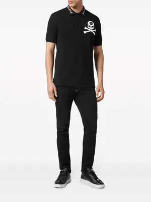 Philipp Plein Skull-print Cotton Polo Shirt - Black