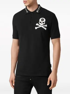 Philipp Plein Skull-print Cotton Polo Shirt - Black