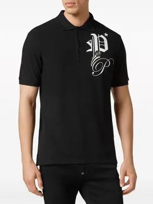 Philipp Plein Gothic Plein Cotton Polo Shirt - Black