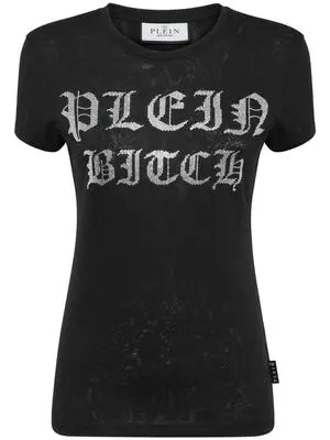 Philipp Plein Pure Gothic Plein Crystals-embellishment Burn Out T-shirt - Black