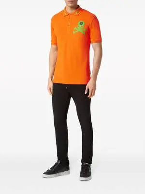 Philipp Plein Skull-print Cotton Polo Shirt - Orange