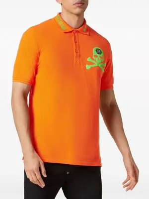 Philipp Plein Skull-print Cotton Polo Shirt - Orange