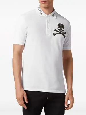 Philipp Plein Skull-print Cotton Polo Shirt - White