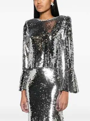 SELF-PORTRAIT Sequin-embellished Mesh Top