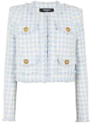 Balmain Gingham Tweed Jacket - Blue