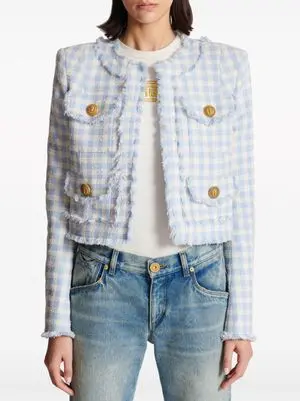 Balmain Gingham Tweed Jacket - Blue