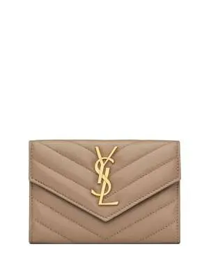 Saint Laurent Small Quilted Leather Envelope Wallet - Neutrals