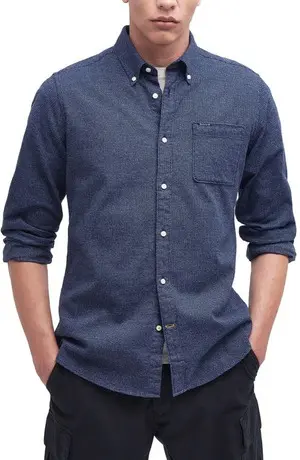 Barbour Bannock Check Print Cotton Button-down Shirt - Navy