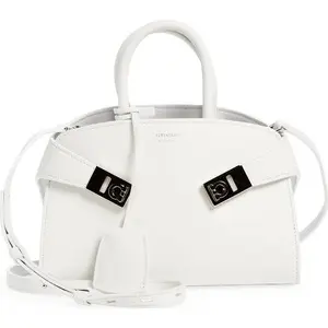 FERRAGAMO FERRAGAMO Mini Hug Leather Top Handle Satchel Optic White