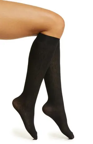 HIGH HEEL JUNGLE Maria Floral Lace Knee-high Socks - Black