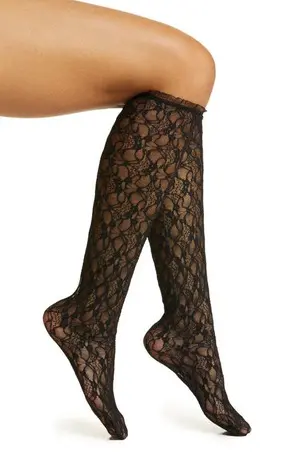 HIGH HEEL JUNGLE Lace Knee High Socks - Black