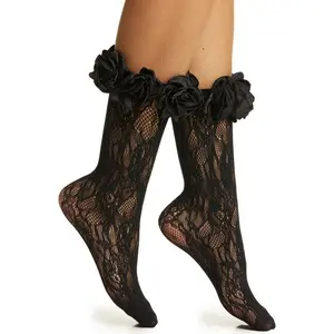 HIGH HEEL JUNGLE Rosetta Lace Crew Socks - Black