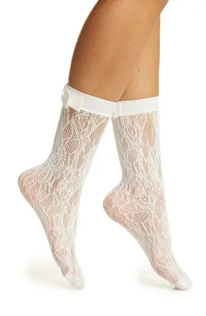 HIGH HEEL JUNGLE Coco Bow Lace Crew Socks - White