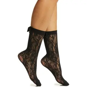 HIGH HEEL JUNGLE Lace Crew Socks With Bow Detail - Black