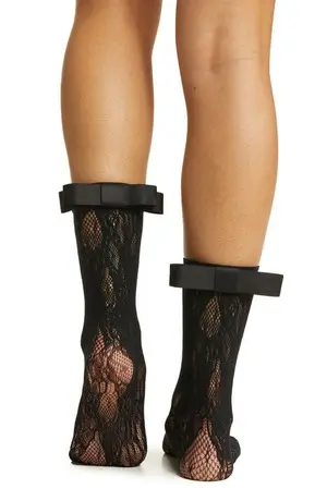 HIGH HEEL JUNGLE Lace Crew Socks With Bow Detail - Black