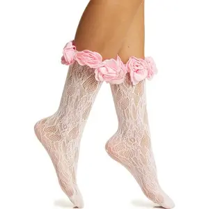 HIGH HEEL JUNGLE Rosetta Lace Crew Socks - Pink