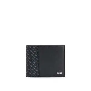 BOSS Structured Trifold Wallet With Monogram Detailing - Black