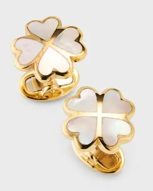 JAN LESLIE 18k Gold Vermeil Mother-of-pearl Four Leaf Clover Cufflinks - White