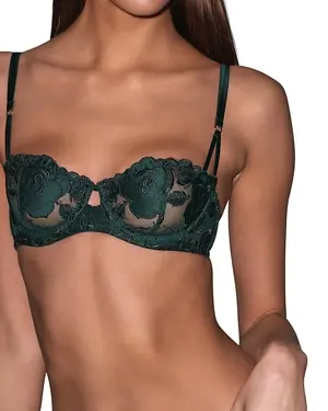 Fleur Du Mal Rose Embroidery Balconette Bra - Evergreen