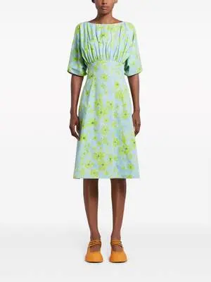Marni Gathered Floral-print Cotton Dress