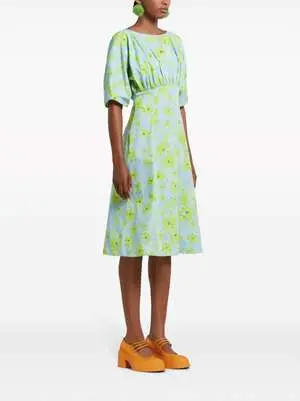 Marni Gathered Floral-print Cotton Dress