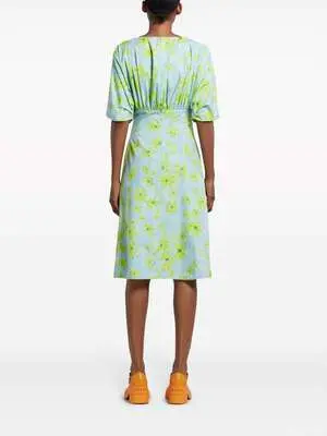 Marni Gathered Floral-print Cotton Dress