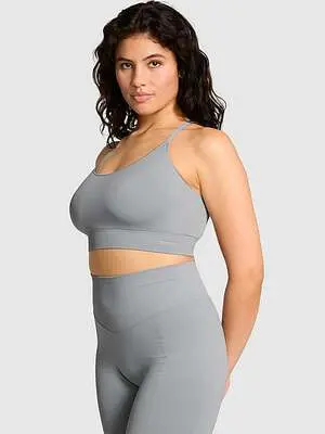 Pink Seamless Scoop Racerback Sports Bra - Grey