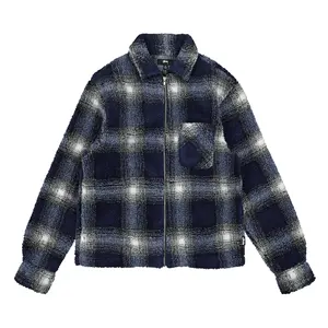 StÜssy Shadow Plaid Sherpa Zip Shirt - Blue