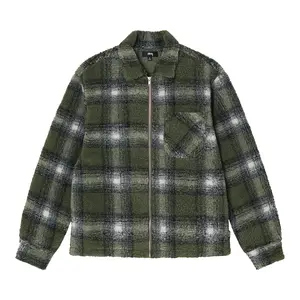StÜssy Shadow Plaid Sherpa Zip Shirt 'olive - Green