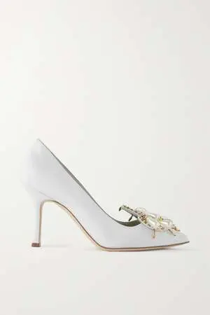 Manolo Blahnik 90 Embellished Grosgrain Pumps