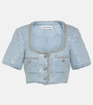 SELF-PORTRAIT Sequined Bouclé Crop Top