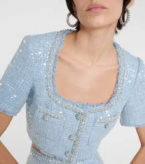 SELF-PORTRAIT Sequined Bouclé Crop Top