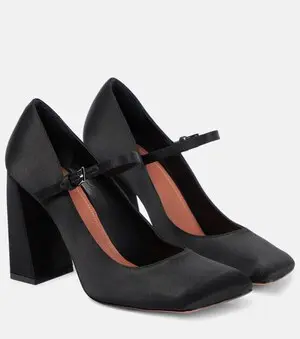 Amina Muaddi Charlotte 95 Satin Pumps - Black