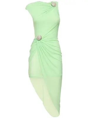 David Koma DAVID KOMA Ruched Mini Dress With Embellishments - Green,silver