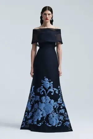 Lela Rose Baroque Floral Fil Coupe Deedie Gown