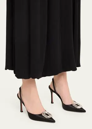 Amina Muaddi Camelia Silk Crystal Halter Pumps