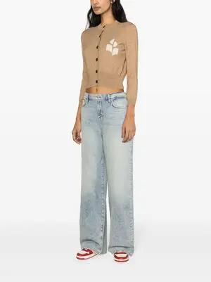 MARANT ETOILE Newton Intarsia-logo Cropped Cardigan - Neutrals