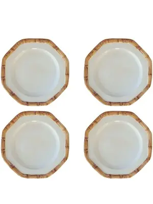 LES-OTTOMANS Bamboo Ceramic Dinner Plates - White