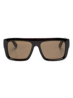 Gucci Logo-engraved Rectangle-frame Sunglasses - Brown