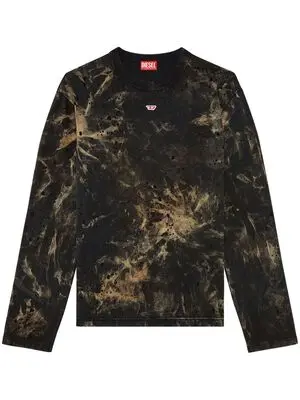 DIESEL® Cotton Jersey Distressed Tie-dye Crewneck Long Sleeve Sweatshirt