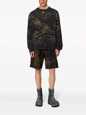 DIESEL® Cotton Jersey Distressed Tie-dye Crewneck Long Sleeve Sweatshirt