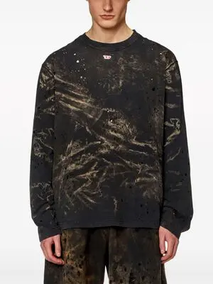 DIESEL® Cotton Jersey Distressed Tie-dye Crewneck Long Sleeve Sweatshirt
