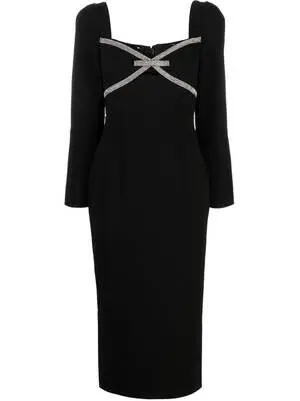 SELF-PORTRAIT Bow-detail Crepe Midi Dress - Black