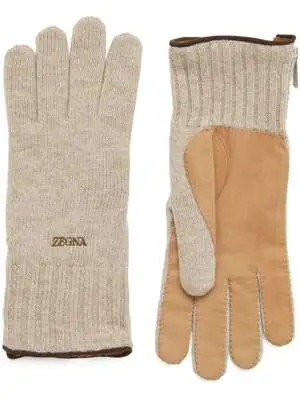Zegna Logo-embroidered Gloves - Neutrals