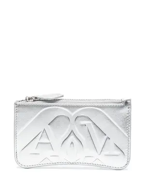 Alexander McQueen Logo-debossed Metallic Leather Wallet - Silver